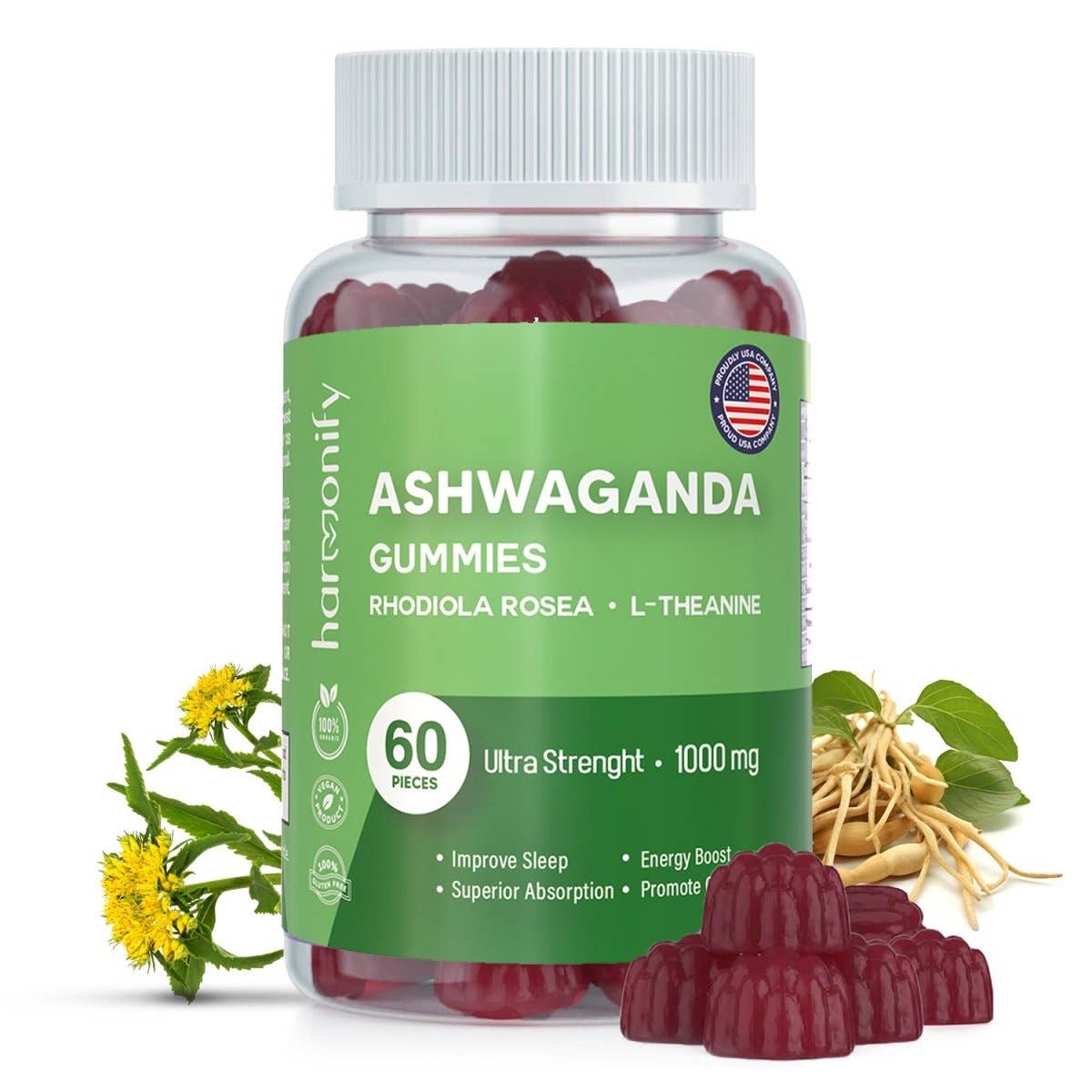 HARMONIFY Ashwagandha & KSM-66 Gummies with Mixed Rosea and L-Thea